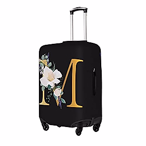Flower Lette M Black Luggage Cover Elastic Washable Stretch Suitcase Protector Anti-Scratch Travel Suitcase Cover for Kid and Adult M (22-24 inch suitcase)