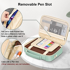 FINPAC Large Bible Cover w/Shoulder Strap, Carrying Book Case Church Bag Bible Protective w/Pen Slots and Zippered Pocket, Perfect Gift for Kids Girls Women (Light Green)