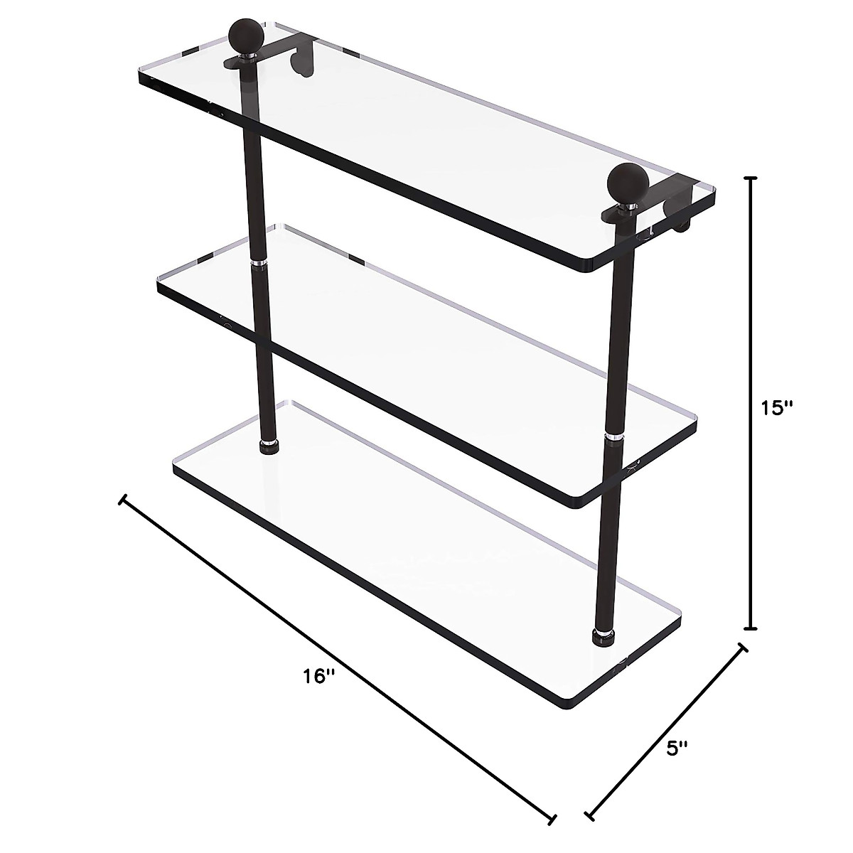 Allied Brass PR-5/16 16 Inch Triple Tiered Glass Shelf, Oil Rubbed Bronze