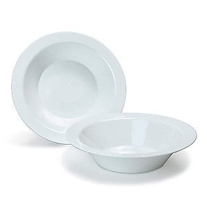 BloominGoods 50 Large Disposable White Plastic Soup Bowls | 14 oz. Premium Heavy Duty Disposable Dinnerware with Real China Design (50-Pack)