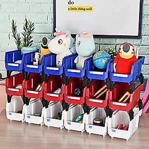 AERCANA Wall Mounted Hanging Bins Plastic Stackable Storage Bins Parts Storage Organizer Garage Storage Bins for long parts(Blue, L10.6 inch*W5.5 inch*H5 inch)