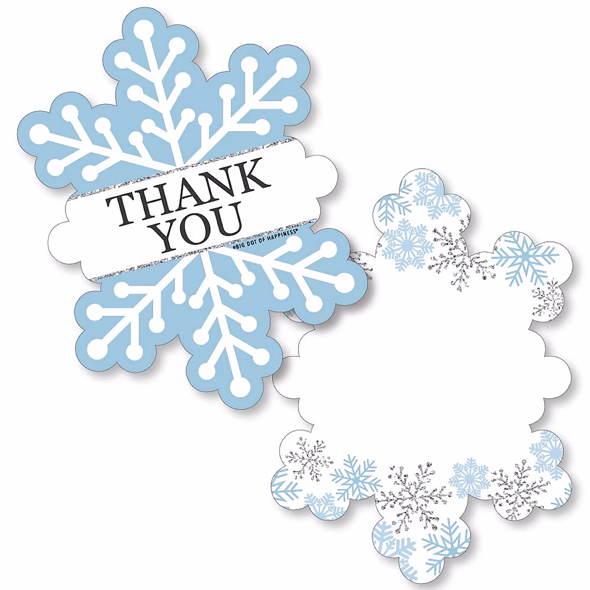 Big Dot of Happiness Winter Wonderland - Shaped Thank You Cards - Snowflake Holiday Party and Winter Wedding Thank You Note Cards with Envelopes - Set of 12