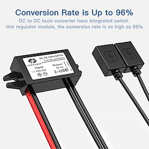 Tecreddy 2-Pack 12V 24V DC to Dual 5V USB Female DC Converter Adapter Step-Down Buck Module