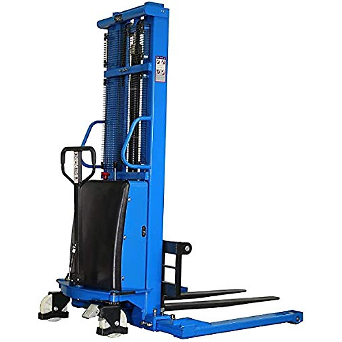 DoubleWin Semi-Electric Straddle Stacker Powered High Lift Pallet Stacker Forklift Truck with Adjustable Fork, 3300 lbs Capacity, 118" MAX Lifting Height, 42" Length X 8.3"-32.7" Adjustable Width Fork