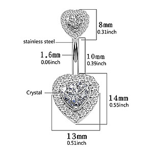 ClosJery Belly Button Rings Surgical Steel Pack Sexy Crystal Cute Dainty Zircon Goth Hippie Unique Heart Shaped Belly Button Rings Hypoallergenic Beach Jewelry for Bikini Women (Silver)