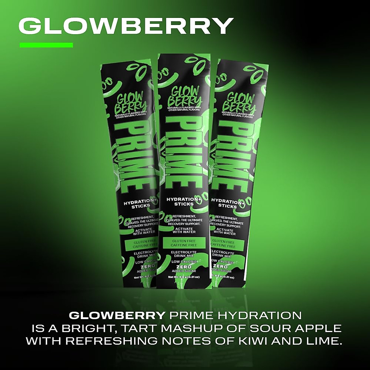 Prime Hydration+ Stick Pack | GLOWBERRY | 6 Sticks | Electrolyte Drink Mix | 10% Coconut Water | 250mg BCAAs | Antioxidants | Naturally Flavored | Zero Added Sugar | Easy Open Single-Serve Sticks