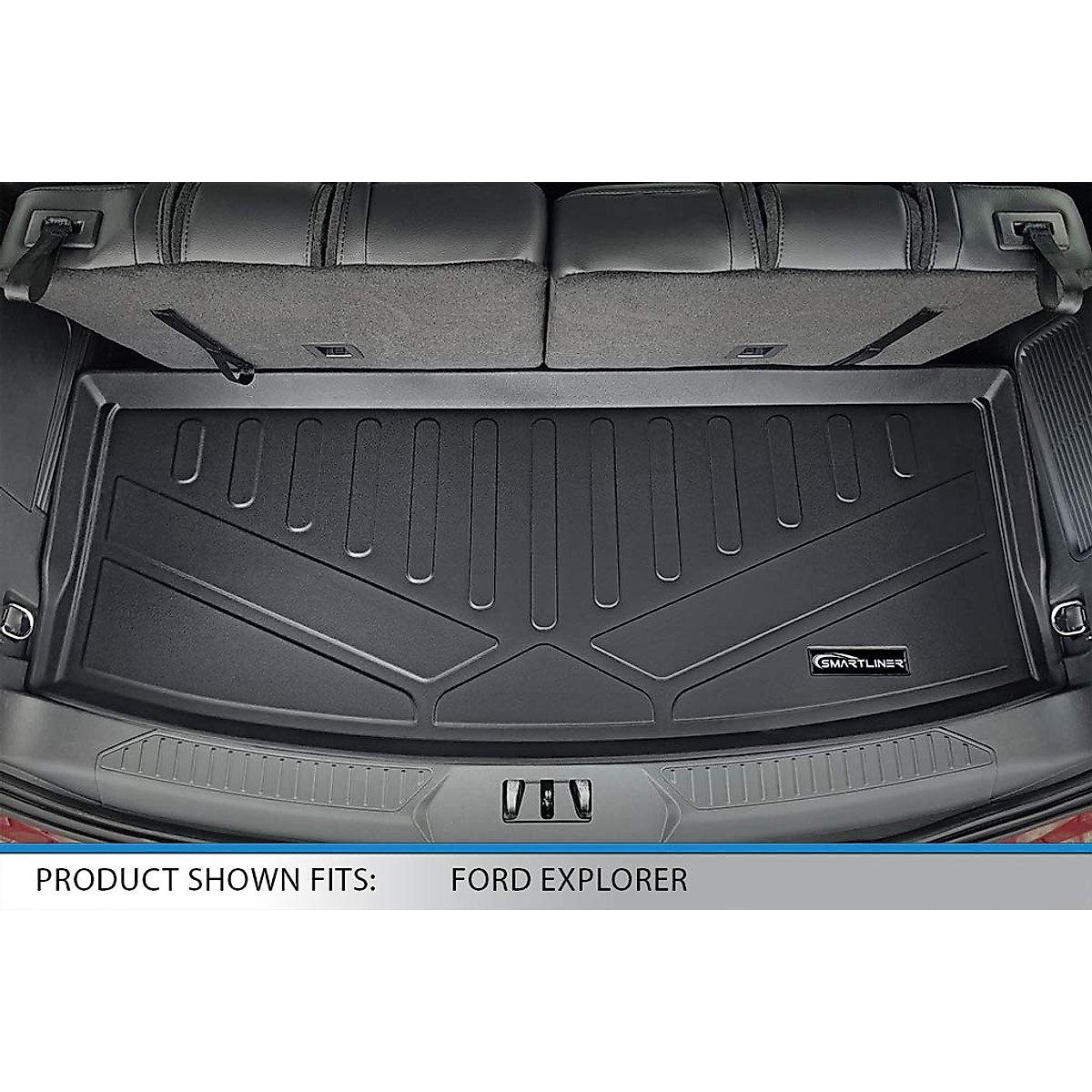 SMARTLINER Floor Mats 3 Rows - Cargo Liner Behind 3rd Row Set Black Compatible with 2020-2023 Explorer Only Fits 6 Passenger Models W/Bucket Seat