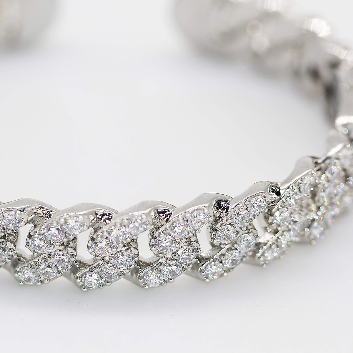 12mm Cuban Link Bracelet Hypoallergenic 14K Real Gold Plated Iced Out Hip Hop Cuff Jewelry 3A Cubic Zirconia Prong-setting Gift for Men Women Fit for 6.3" to 7.9" Wrist (Silver)