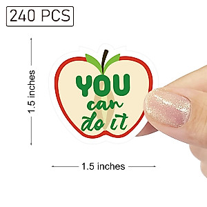 Wailozco 240 PCS Cute Cut Out Apple Inspiring Positive Sayings Stickers,Motivational Positive Quote stickers for Kids Children,8 Different Design,Inspirational Encouragement Stickers for Book Phone Scrapbook