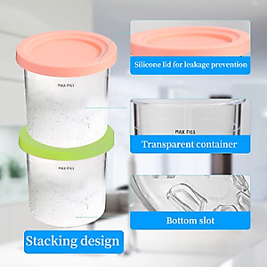 ZFZ Creami Pints and Lids for Ninja 4 Pack Creami Pint Containers Cups Ice Cream Maker Compatible with Ninja NC301 NC300 NC299AMZ Series Accessories, Dishwasher Available