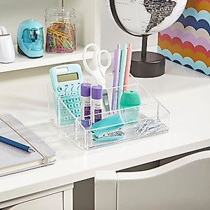 STORi Clear Plastic Vanity Makeup Organizer | Compact Rectangular 4-Compartment Holder for Brushes, Eyeshadow Palettes, & Beauty Supplies | Made in USA