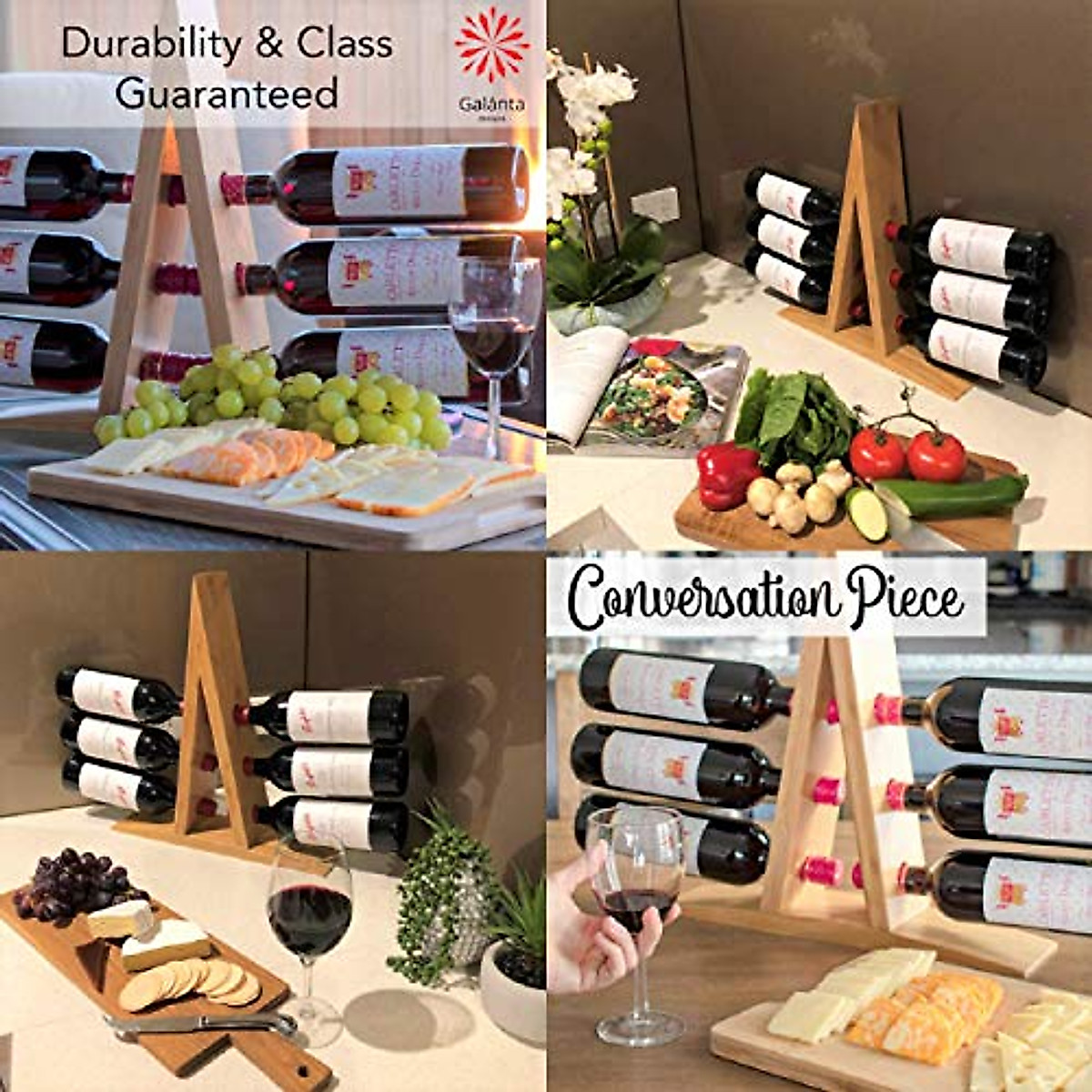 Wine Racks Countertop - 6 Bottle, Bamboo, Wine Bottle Holder for Small Spaces, Kitchen, Bar, Cabinet | Small Free Standing Wine Rack. Minimal Assembly Required