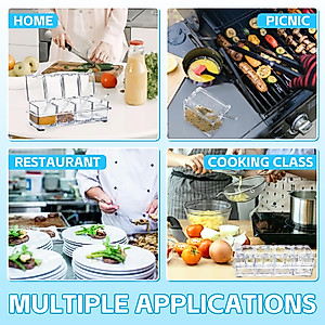 Faxco 4-Cell Clear Seasoning Rack Spice Box, Storage Container Condiment Jars Acrylic Seasoning Box with Cover and Spoon (Enhanced Version Clear)