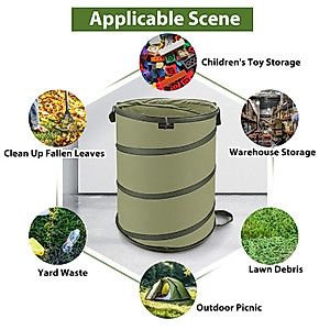 YUDI & GARDEN Hard Bottom 45 Gallon-Collapsible Garden Bag,Collapsible Trash Can,Pop Up Trash Can for Camping,Pop Up Garbage Can,Pop Up Leaf Barrel,Reusable Yard Waste Bags for Patio,Leaf,Lawn,Camp