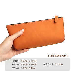 CHULEAG Leather Pen Pouch, Genuine Pencil Pouch, Elegant Handcrafted Zipper Pouch, Makeup Case for Women, Pencil Case Pencil Bag big Leather Pouch