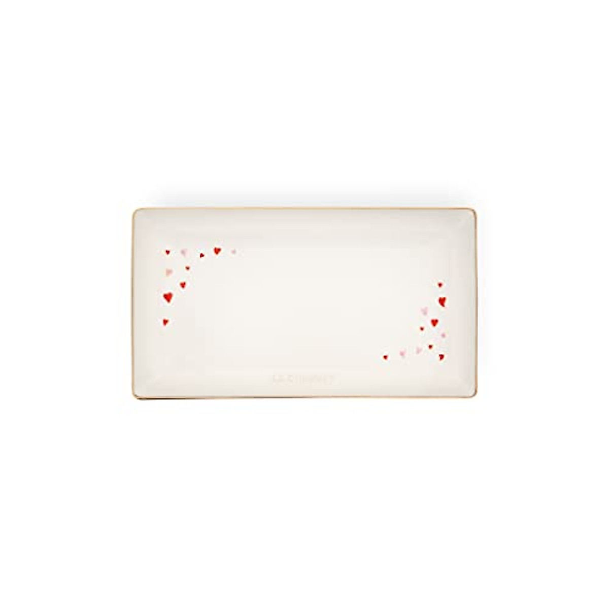 Le Creuset L'Amour Stoneware Rectangular Hostess Tray, 11.25" x 6.25", White with Heart Applique