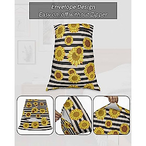 Edwiinsa Sunflower Pillow Covers Standard Size Set of 2 20x26 Bed Pillow, Summer Farmhouse Black and White Striped Plush Soft Comfort for Hair/Skin Cooling Pillowcases with Envelop Closure