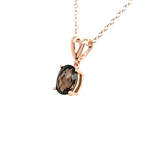 LE VIAN Checkerboard Cut Brown Smoky Quartz V Bail Drop Oval Pendant Necklace for Women in 14k Rose Gold Plated 925 Sterling Silver on 18 Inch Cable Chain with Spring Ring
