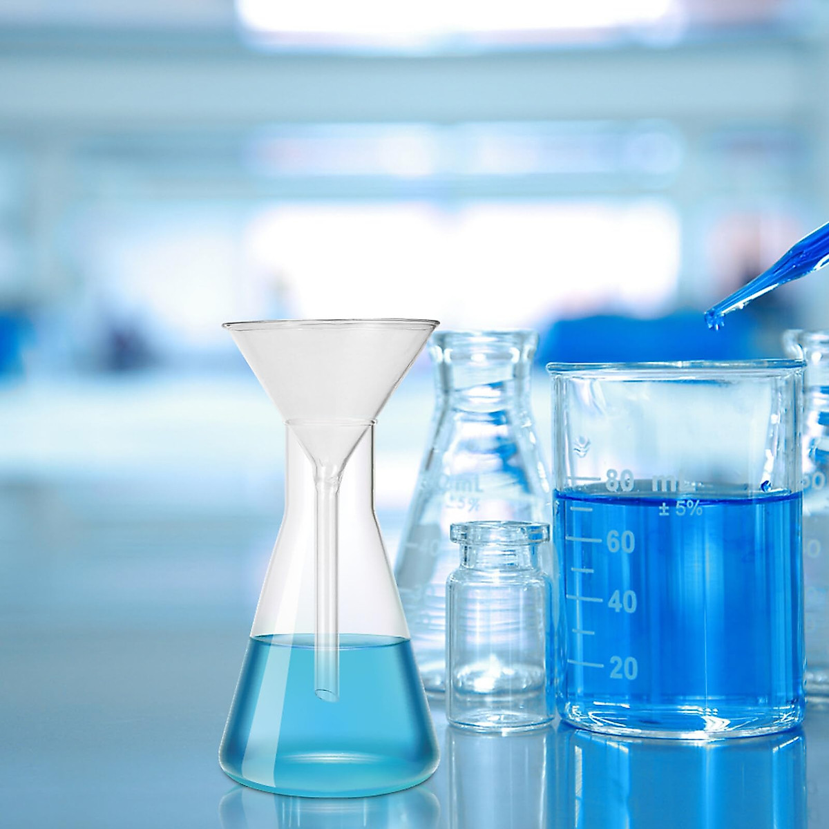 Baluue 4pcs Glass Funnels Set, Borosilicate Glass Funnel for Lab, Short Stem, Heavy Wall, 40mm, 50mm, 75mm, 100mm