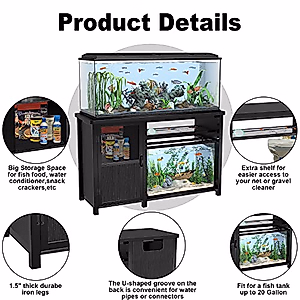 GDLF 55-75 Gallon Fish Tank Stand Heavy Duty Metal Aquarium Stand with Cabinet for Fish Tank Accessories Storage,52" L*19.68" W,850LBS Capacity