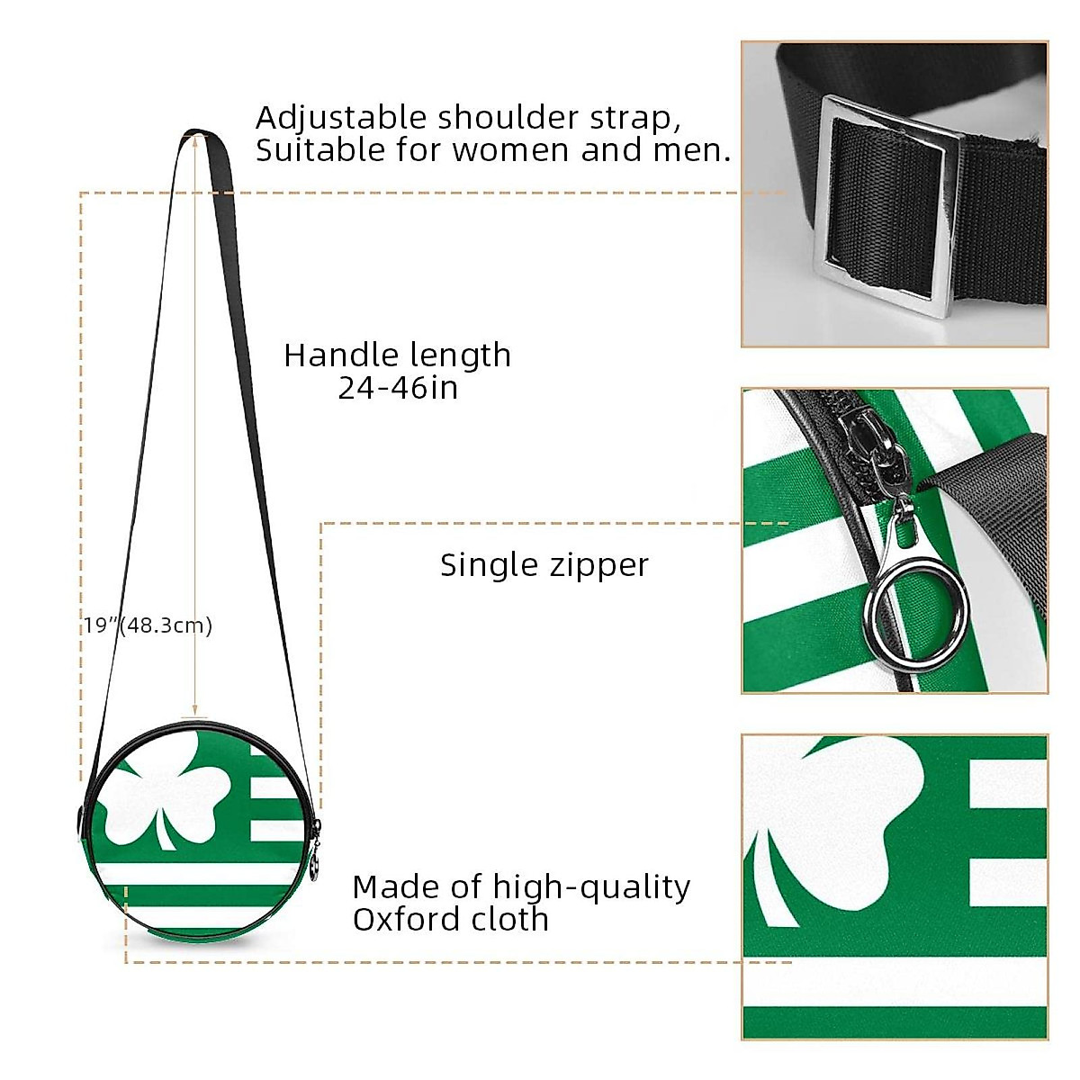 Unicey Crossbody Bags for Women, Irish St. Patrick's Day Flag Green Round Crossbody Wallet, Fashion Circle Purse Clutch Handbag