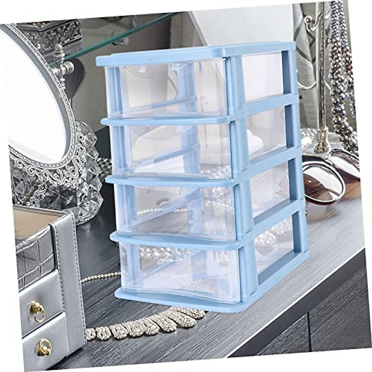 OHPHCALL 1pc Box Shelf Storage Box Makeup Drawer Organizer Kitchen Office Storage Cabinet Organizer Drawer Storage Clear Shelves Units De Clothes Dresser Makeup Storage Case Plastic Pp Blue