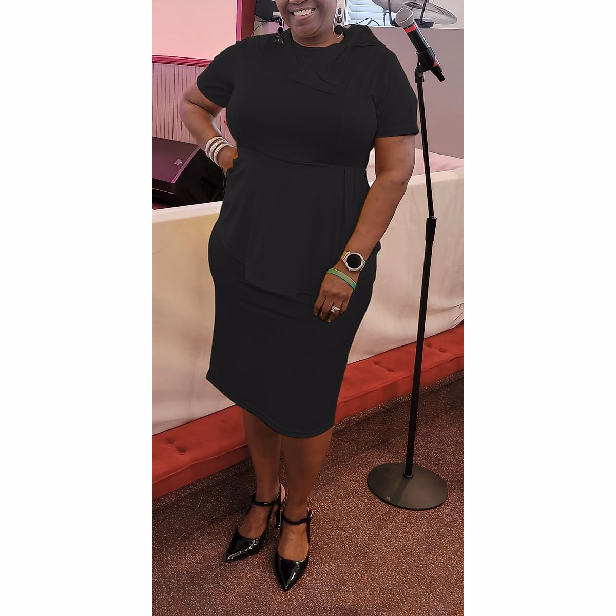 TOPONSKY Church Mothers Work Bow Dress Maternity Club Ruffle Pencil Black,XL