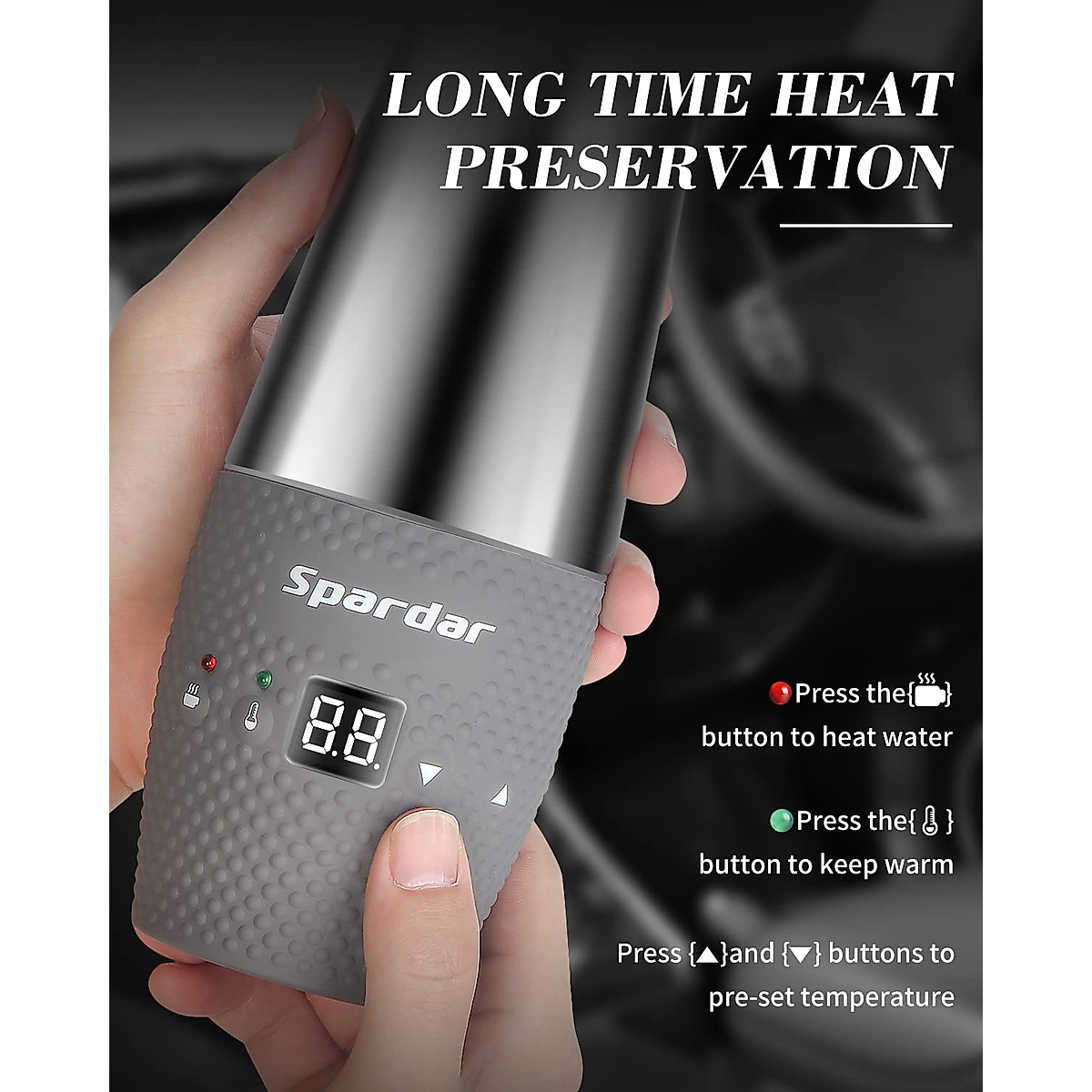 Spardar 12V Car Kettle Boiler Electric Travel Portable Kettle Fast Water Boiler & Heater with LED Indicator Light for Water, Tea, Coffee and Milk