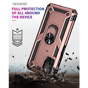 PUSHIMEI Galaxy A03S Case, Military Grade 16ft Drop Tested, Ring Holder Kickstand, with Screen Protector - Rose Gold