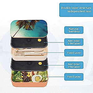 Beach Coconut Sunshine Adult Lunch Box, Bento Box, With Cutlery Set Of 3, 2 Compartments, Rectangular, Lunch Box For Adults