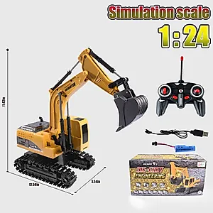 Vanzer RC Excavator Toy, Remote Control Hydraulic Toy Car for 6,7, 8, 9-14 Year Old Boys Girls, Construction Tractor Vehicle, Rechargable Engineering Digger Truck, Best Birthday Gifts for Kids