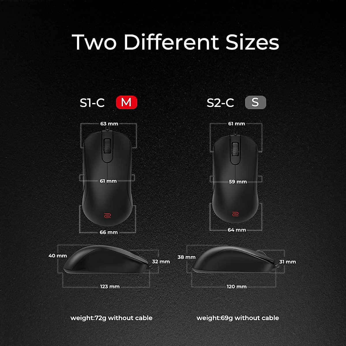 BenQ Zowie S1-C Symmetrical Gaming Mouse | Professional Esports Performance | Driverless | Paracord Cable | Revisioned C-Features | Matte Black | Medium Size