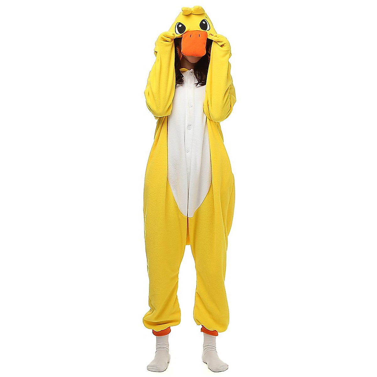 Wishliker Unisex-Adult Costume Animal Cartoon Onesie Pajamas Loungewear Yellow Duck