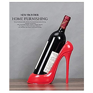 Fantasee High Heel Wine Bottle Holder Countertop Storage Stand for Wedding Party Home Decor (Red High Heel)