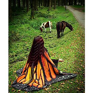 Halloween Butterfly Wings Costume for Women Girls Printed Moth Cape Shawl Wrap Moth Butterfly Cloak(Yellow)