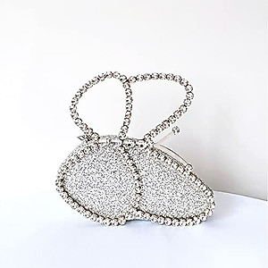 Rejolly Butterfly Clutch Purse for Women Evening Bag PU Leather Glitter Sparkly Crystal Rhinestone Bling Handbag with Chain Strap for Prom Cocktail Party Wedding Silver Glitter