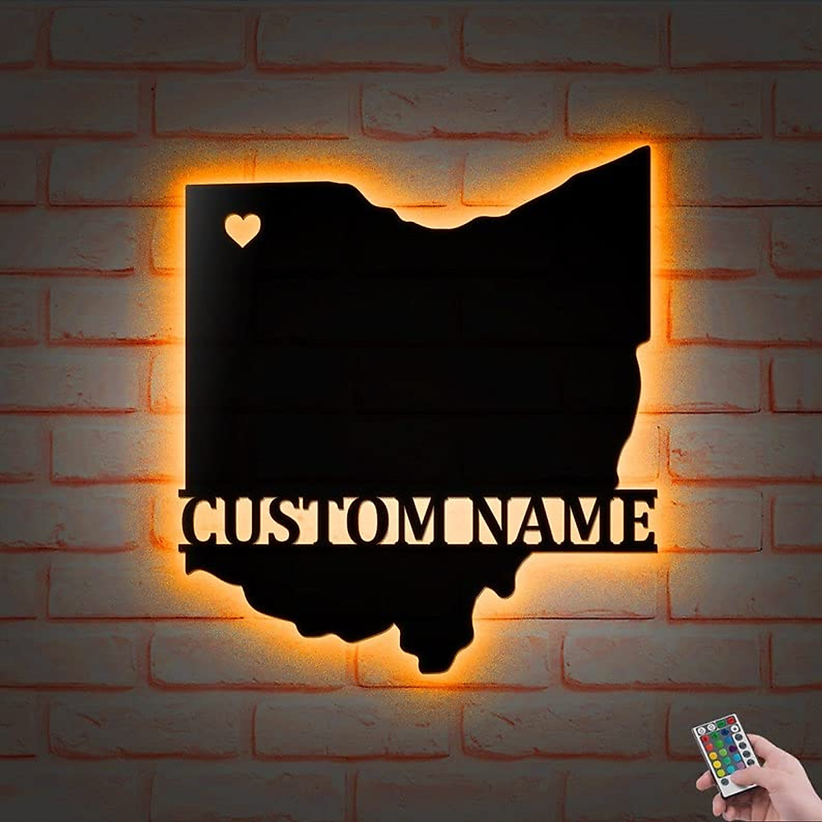 CEFFYLO Custom Ohio State Metal Wall Art With LED Lights, Personalized Ohio Map Name Sign Home Decor Born in Ohio Decoration Housewarming