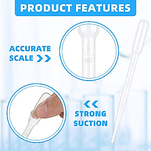 Buryeah 1000 Pcs Plastic Pipettes Droppers 3ml Disposable Transfer Pipettes Eye Dropper Small Graduated Pipettes Dropper for Science Laboratory, DIY Art, Essential Oils Makeup