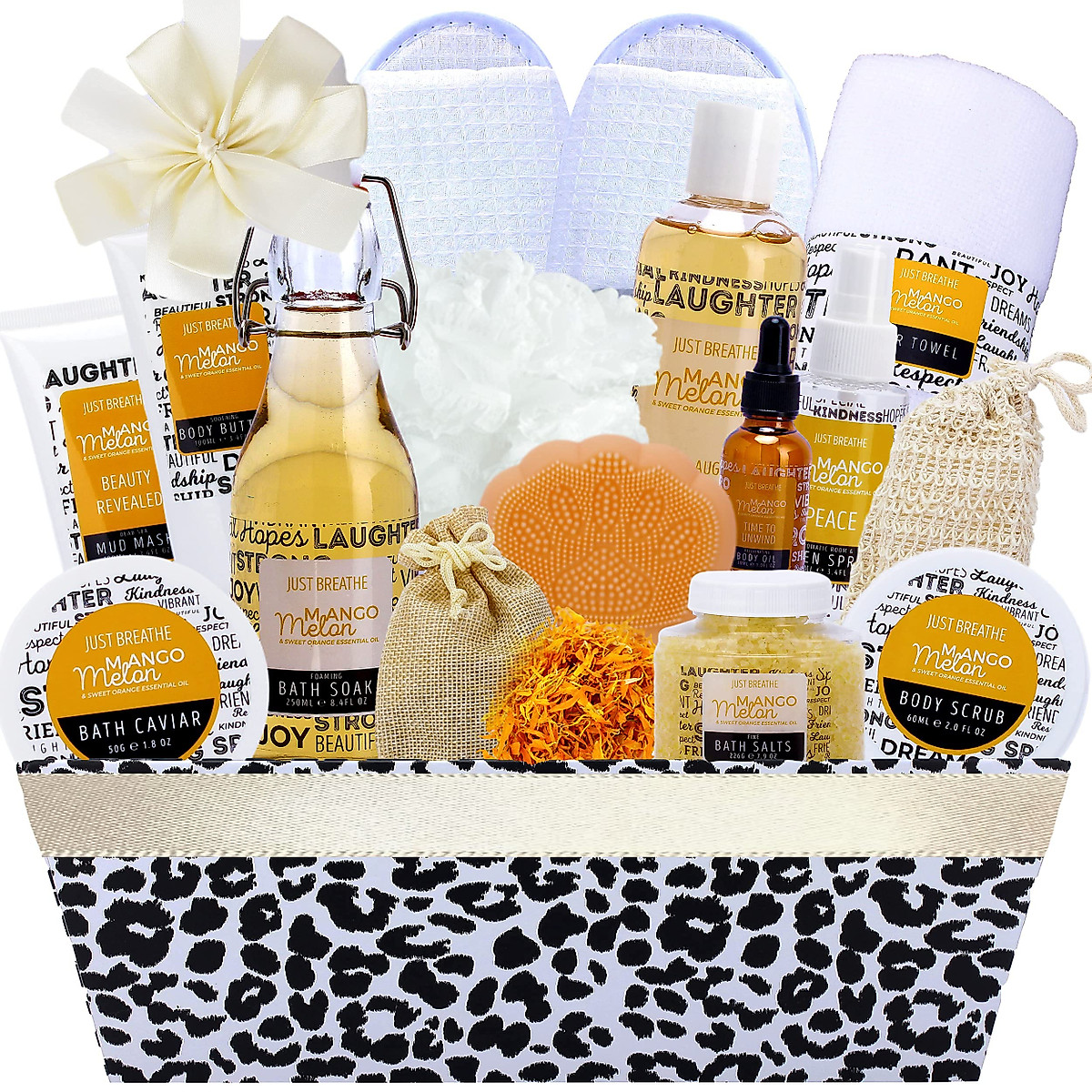Spa Gift Basket for Women and Men! Mango Melon & Sweet Orange Bath Body Works Spa Bath Set. Sulfate Free Spa Gift Set to Soothe & Moisturize your Skin