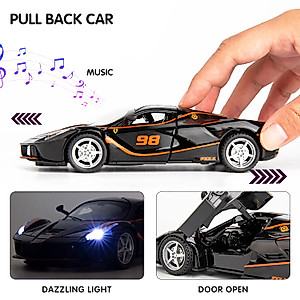 BDTCTK Compatible for 1:32 Ferrari FXX K Model Car, Zinc Alloy Pull Back Toy Car with Sound and Light for Kids Boy Girl Black