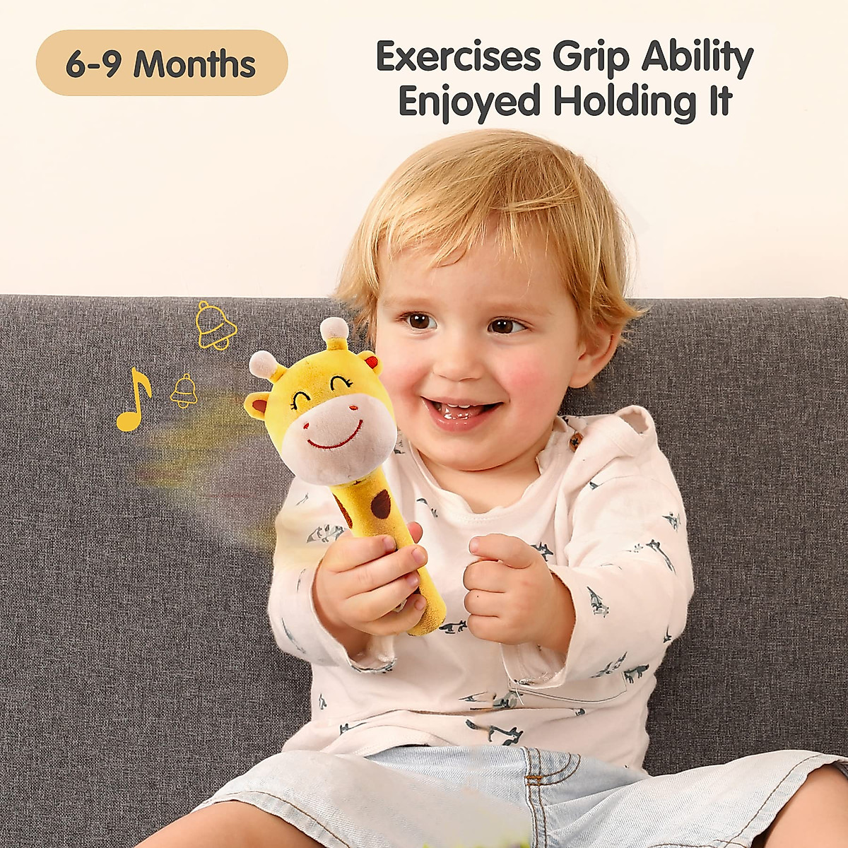 TUMAMA Plush Stacking Rattles Baby Toy Giraffe Stacks of Circles STEM Montessori Toy Baby Shower Deer Woodland Stuffed Animals Gift for 3 6 9 12 18 Months 1 Year Olds Infant Toddler Boy Girl