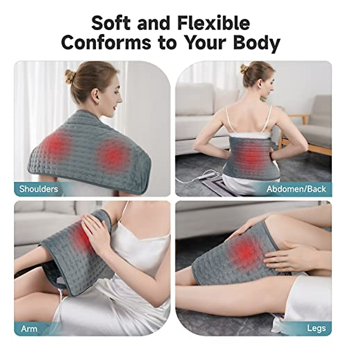 XL Heating Pad for Back Pain Relief, LQCTS Electric Heating Pads for Cramps, Neck and Shoulder with Auto Shut Off, Moist Heat Option, Gifts for Women, Men, Mom, Dad, Machine Washable (Gray)