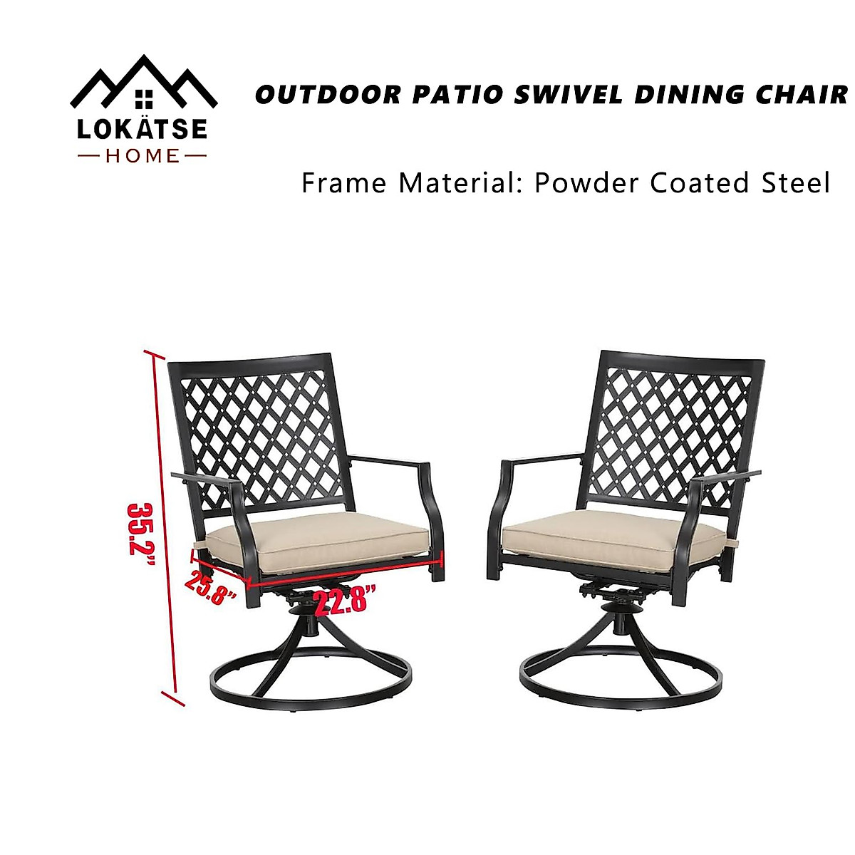 LOKATSE HOME Patio Swivel Set of 6 Dining Chair Metal Bistro Set with Cushion, 6Pcs, Beige