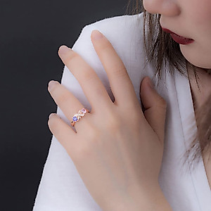 AILIN Personalized Promise Rings For Her 925 Sterling Silver Infinitely In Love Engagement Ring Mother Rings With 2 Simulated Birthstones Custom Engraved Couples Name Ring for Women