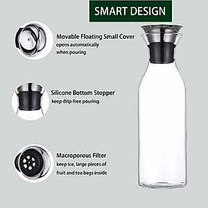 Karafu Glass Carafe with Lid, 50 Ounces Borosilicate Drip-free Glass Pitcher for Hot/Cold Water, Ice Tea and Juice Beverage