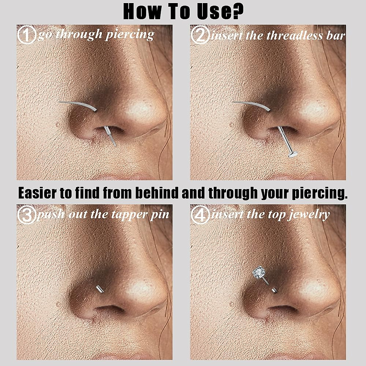 PunkTracker 20g/18g/16g/14g Curved ASTM F136 Titanium Piercing Kit Taper Insertion Pin for Threadless Tragus Helix Lip Nose Helix Piercing Jewelry Cartilage Earrings Labret Studs Nose Stud Stretcher