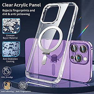 niufoey Magnetic Case for iPhone 14 Pro Max Clear Case with Invisible Stand,[Compatible with Mag Safe][Translucent Matte Case][Tempered Glass Screen Protector+Camera Lens Protector] 6.7 Inch, Clear