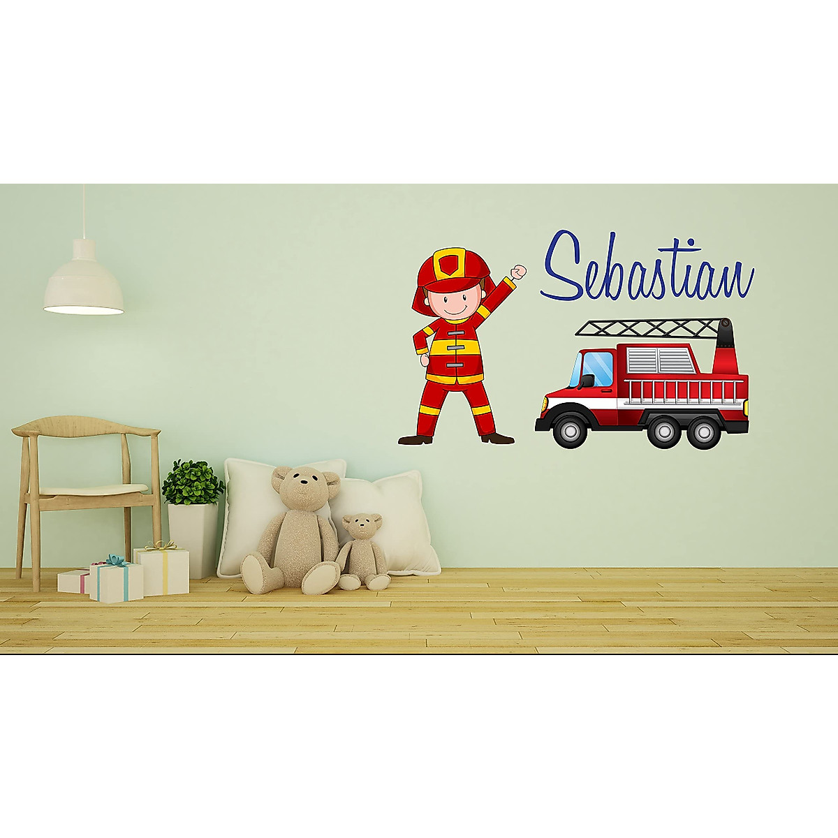 Custom Name Firefighter Wall Decal - Personalized Nursery Name -Wall Decal for Nursery Decoration playroom Decoration (Wide40 x25 Heigth Inches)