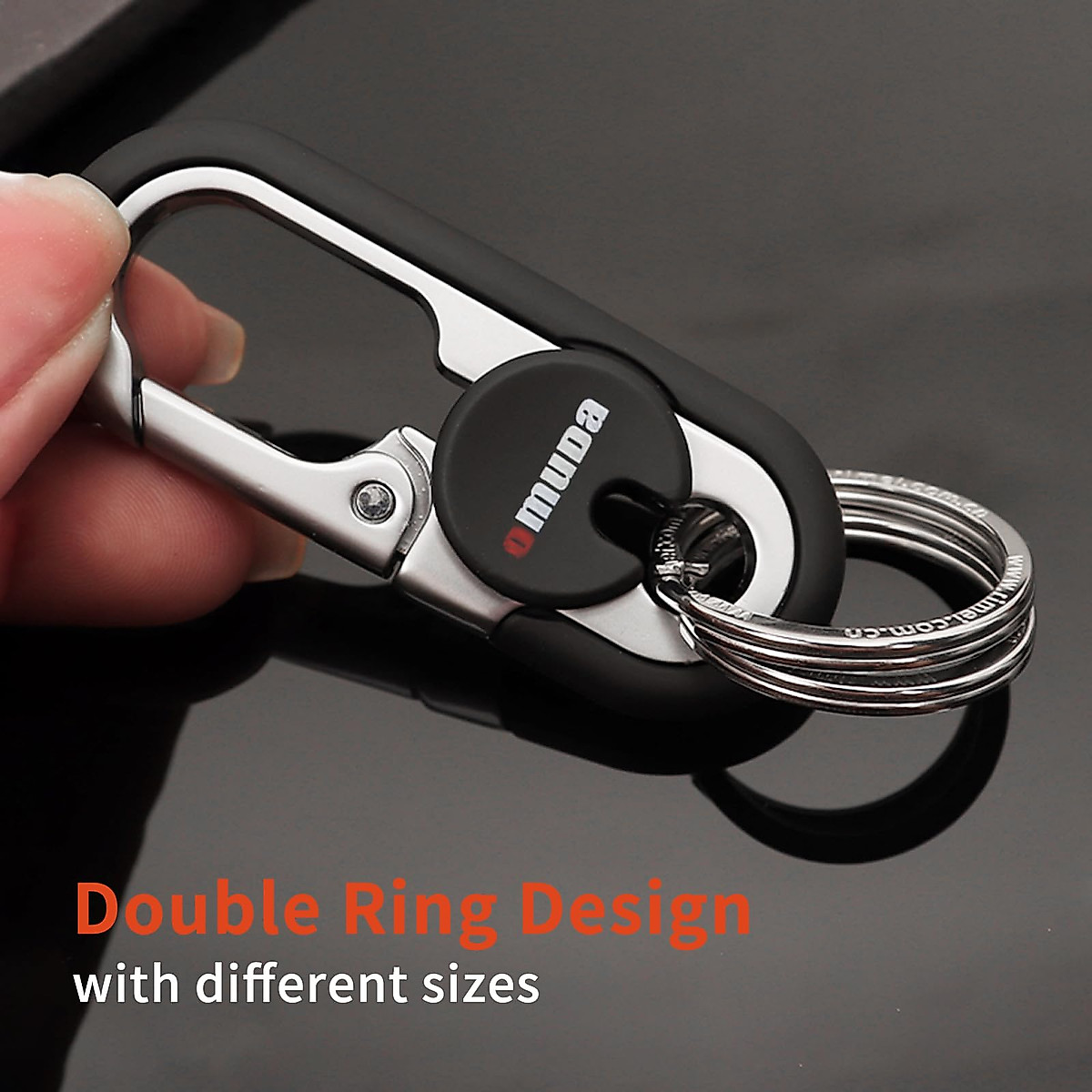 WAPSAT Key Chains Men, 2024 Car Key Chain for Men, Anti-Loss Keychain with Double Keyrings, Quick Release Key Chain (2pcs,Black+Orange)