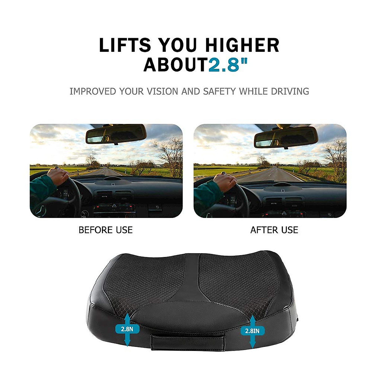 QYILAY Car Memory Foam Heightening Front Seat Cushion for Short People Driving, Hip(Coccyx/Tailbone) and Lower Back Pain Relief Butt Pillows, Adult Booster Seat for Car. (Black)